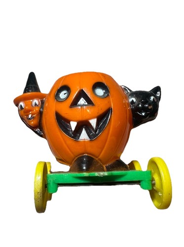 Vintage Halloween Candy Pull Cart Toy - Pumpkin / Witch & Cat - Great ...