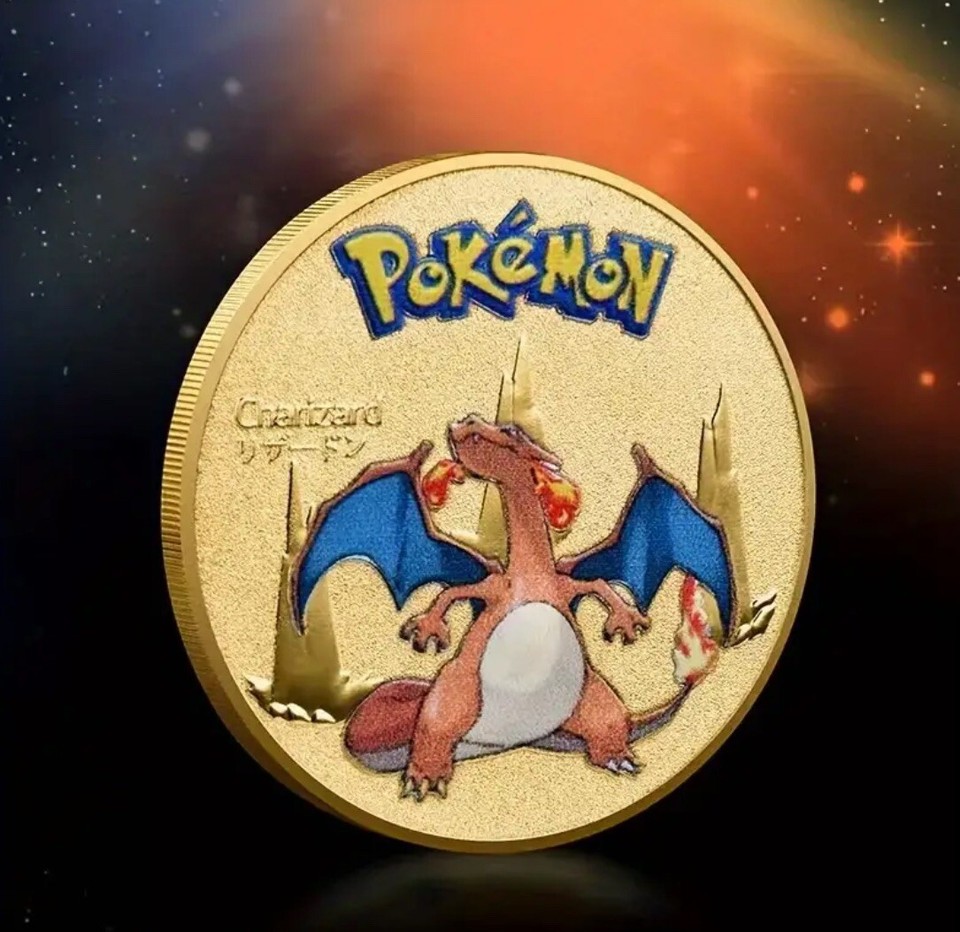 🔥 Charizard Pokemon TCG Anime Collectable Commemorative Gold Medal Coin ...