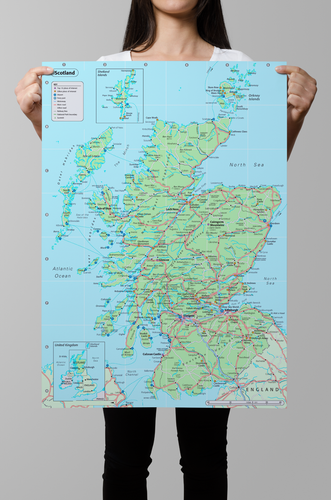 LAMINATED SCOTLAND MAP POSTER EDUCATIONAL SCHOOL WALL ART A1 A2 A4 ...
