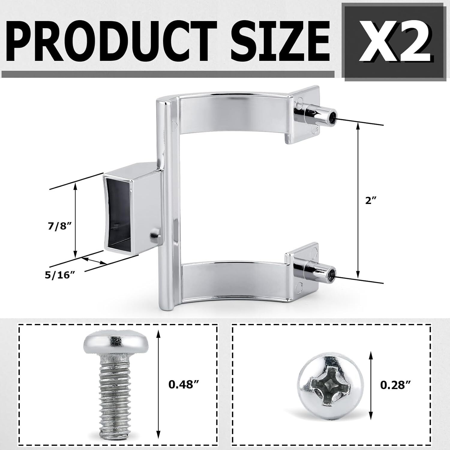 2 Pcs Towel Bar Brackets Set Chrome Shower Door Handles 2" Screw Holes ...