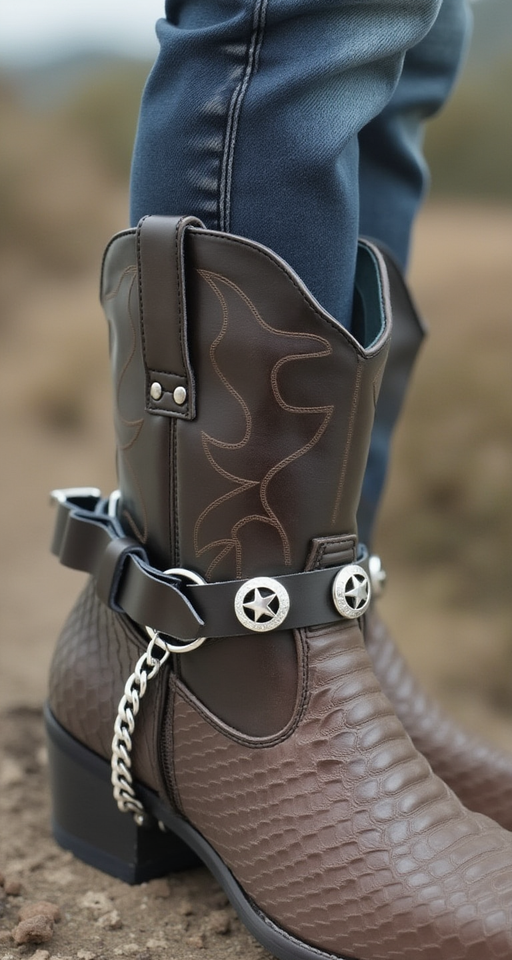 New Men Boot Pair Black Faux Leather Straps Biker Bracelet Texas Lone ...