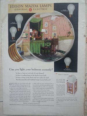 1931 Edison Mazda Lamps General Electric Light Bulb Bedroom Correctly ...