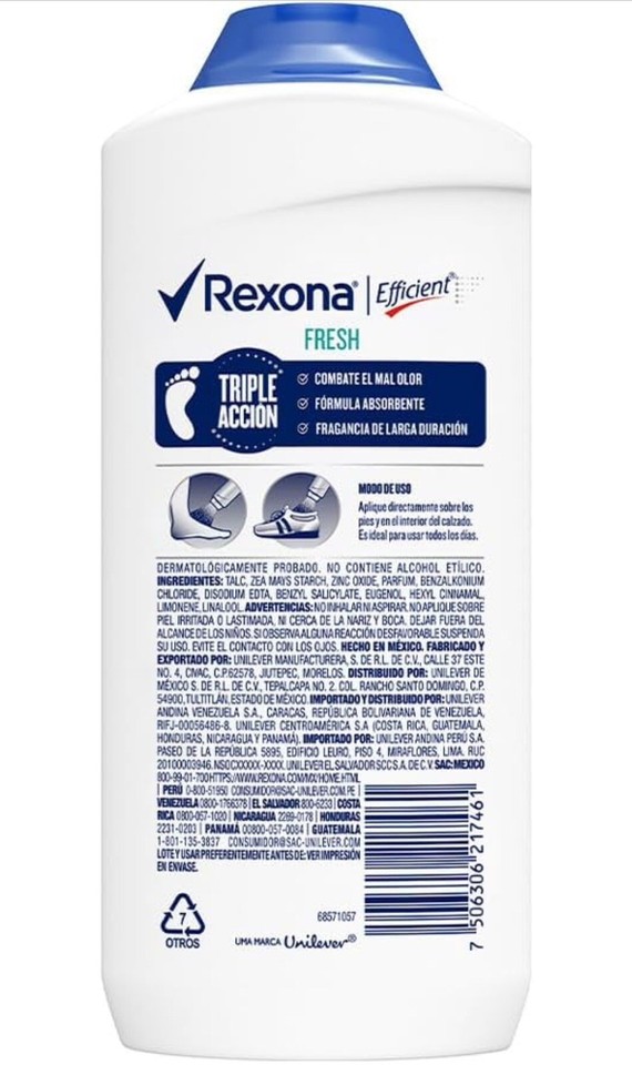 REXONA EFFICIENT FRESH FEET POWDER CON OXIDO DE ZINC 200G | eBay