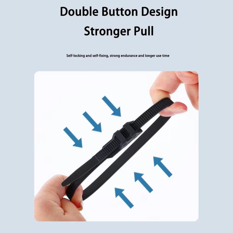 100PCS/Pack Black Nylon Plastic Wire Strap Wrap Clamp Double Buckle ...