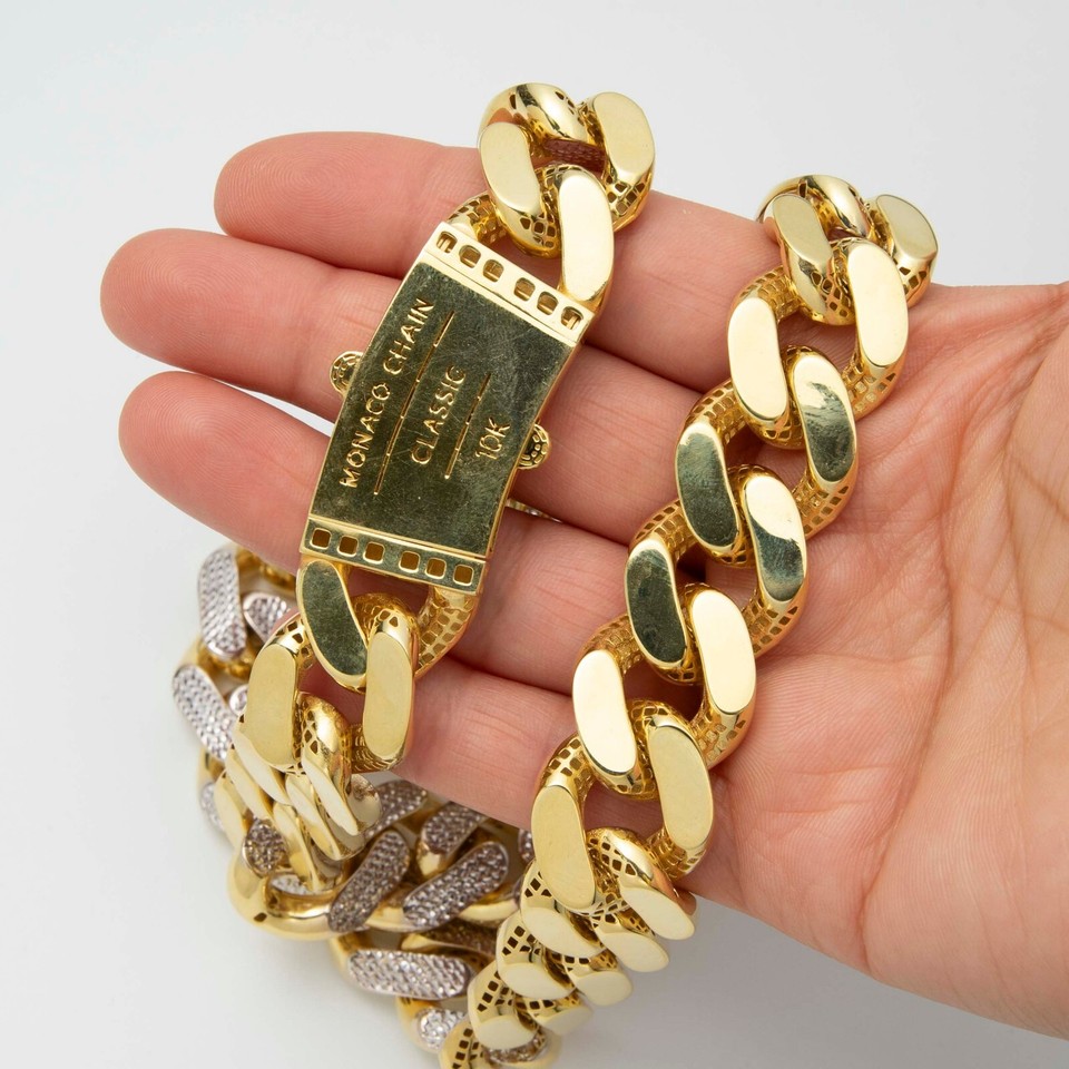 20mm Miami Cuban Diamond Cut Link Chain Two-Tone Real 10K Yellow White ...