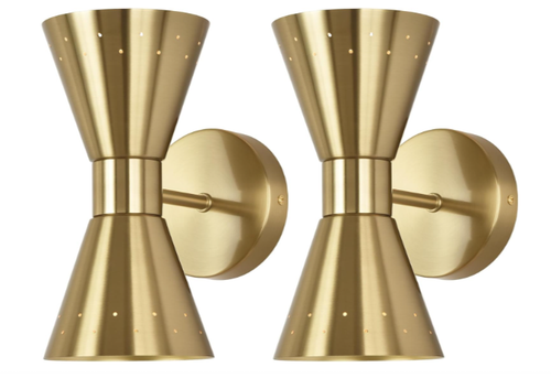Brass Wall Sconce Mid Century Modern MCM Wall Light Fixture Gold PAIR ...