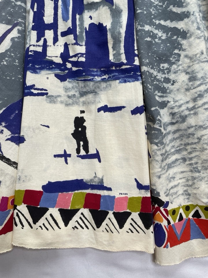 Prada Vintage Spring 2004 Postcard Cathedral Print Cotton Circle Midi ...