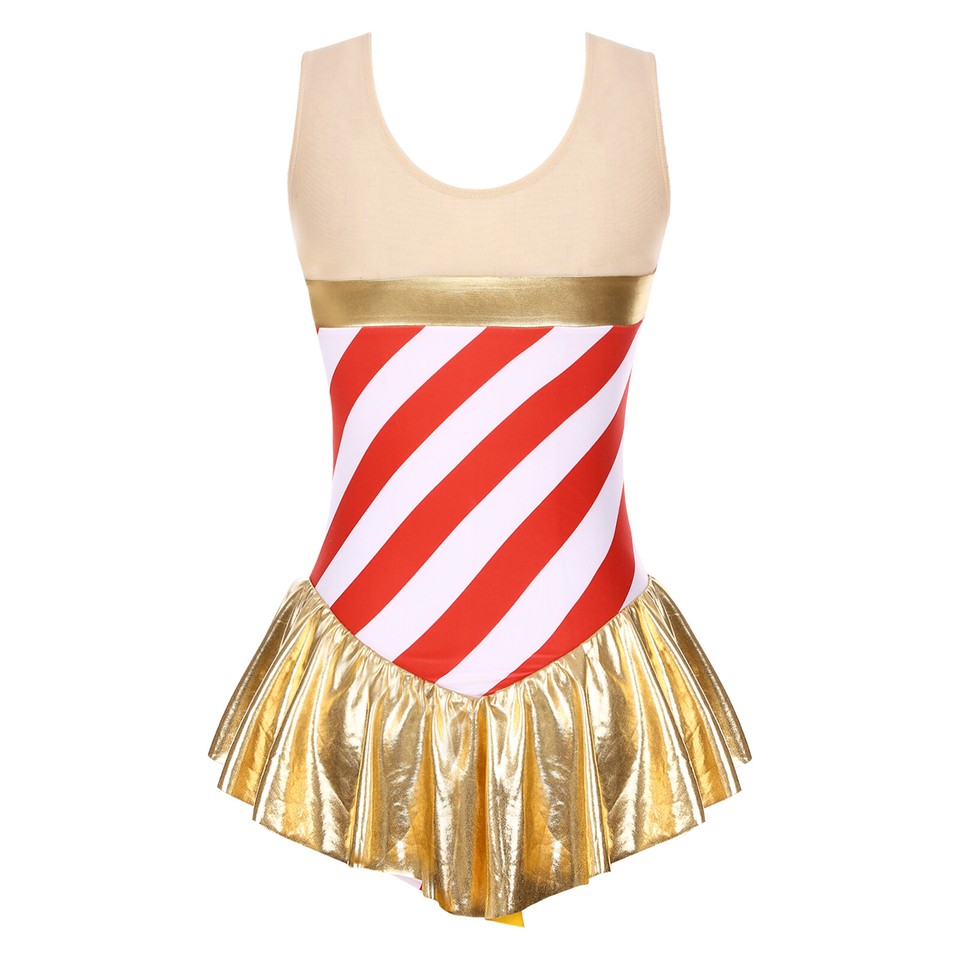Women Patchwork Dress Leotard Candy Cane Cosplay Costume Christmas ...