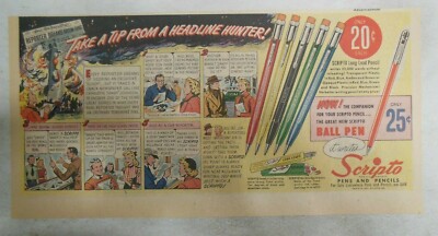 Scripto Pens & Pencils Ad: Take Tip from Headline Hunter! 1940's Size ...