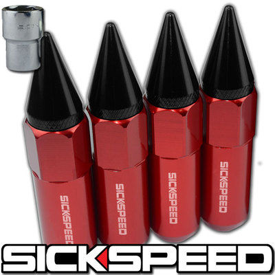 SICKSPEED 4 PC RED/BLACK SPIKED ALUMINUM 60MM LOCKING LUG NUTS WHEEL ...