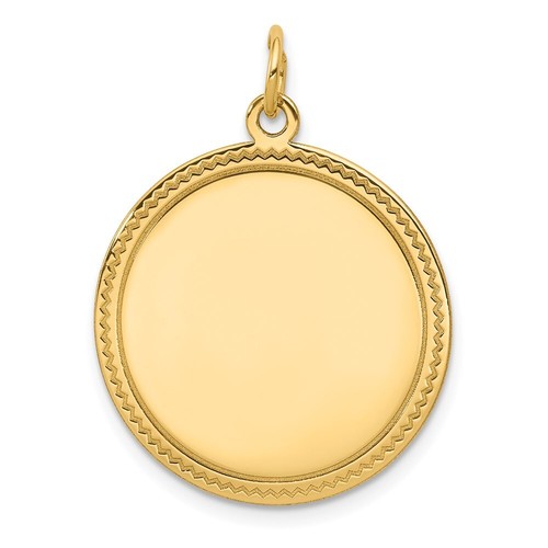 14K Yellow Gold Plain .035 Gauge Engravable Round Disc Charm Pendant L ...