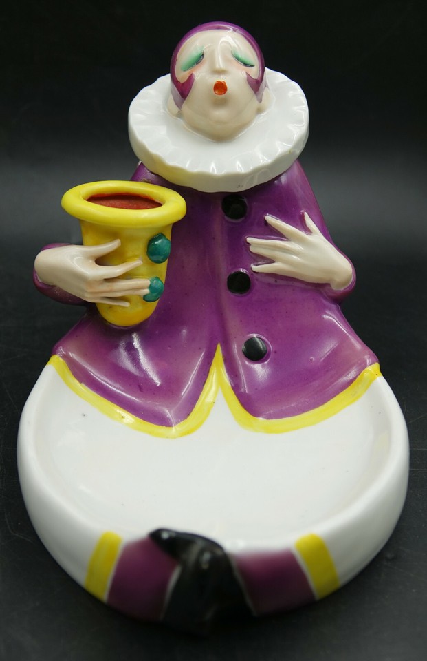 Germany Art Deco Goebel Porcelain Pierrot Figural Inkwell with Tray, ca ...