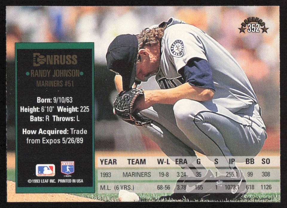 1994 Donruss Baseball Randy Johnson #352 Seattle Mariners | eBay