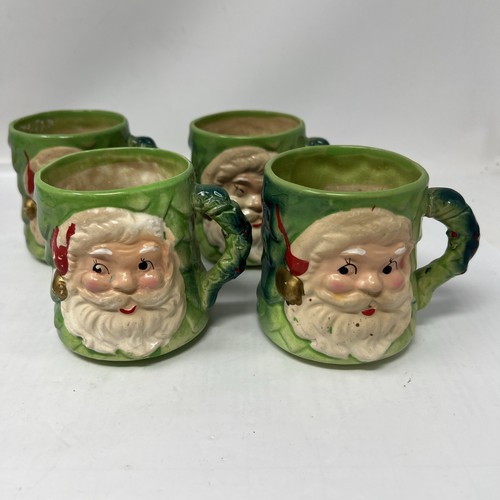 Vintage Chase Santa Claus Mugs Open Eyes Christmas Ceramic Lot Of 4 ...