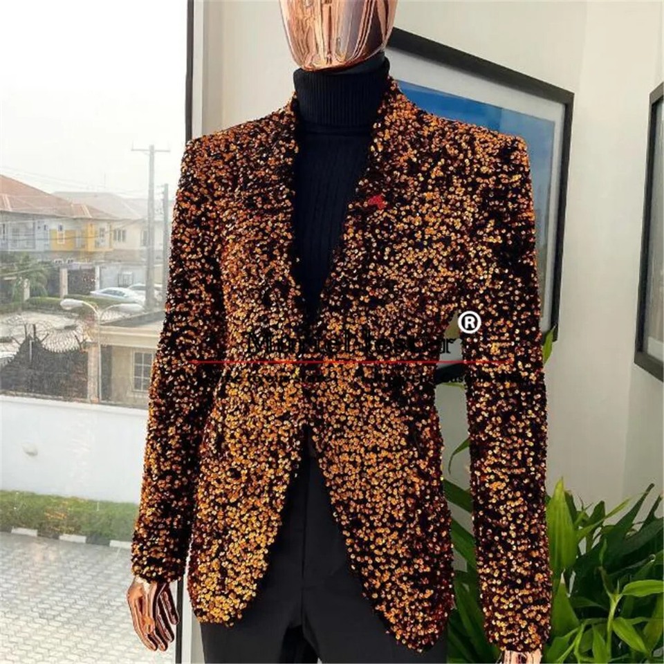 Sequined Men Jacket Glitter Prom Party Blazer Slim Fit Jacket | eBay