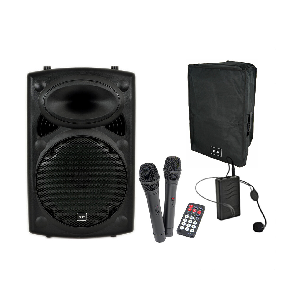 QTX QR12PA Portable PA System Battery USB Sound Package inc Cover ...