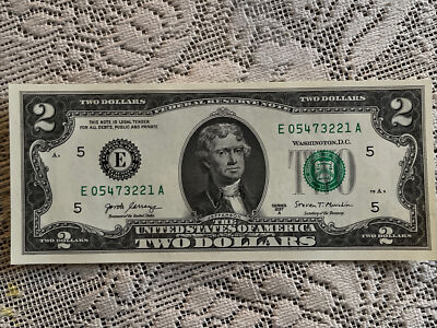 ONE BILL of 2017 A TWO DOLLAR $2 Note CRISP UNC FRB "E" from BEP PACK ...