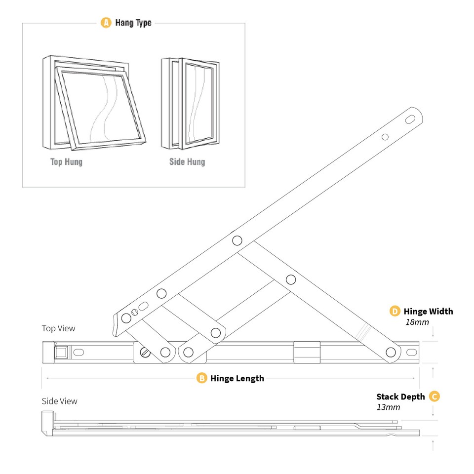 uPVC Window Friction Hinge Pair 13mm Top Side Hung Opening Vent Stay ...