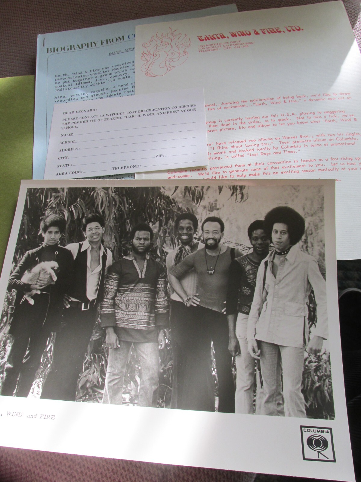 Earth Wind & Fire Columbia Records press kit vintage 70's maurice ...