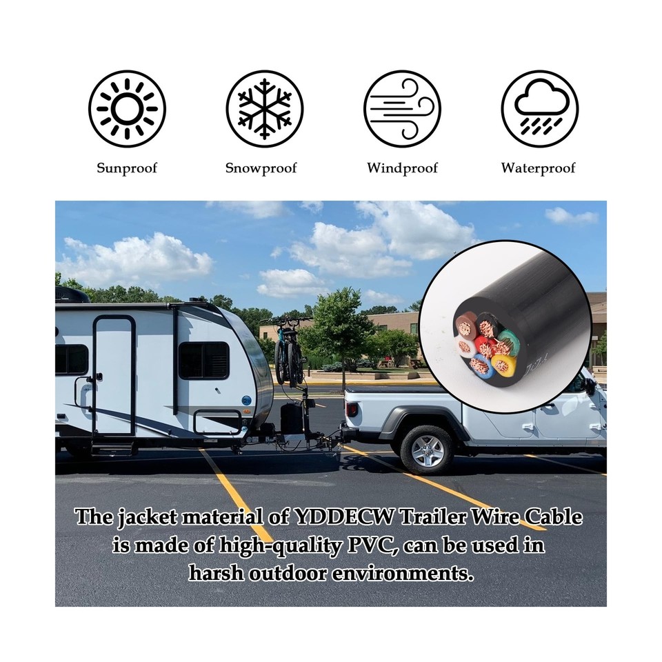 7 Way Trailer Wire - 14 Gauge 7 Conductor 100FT Heavy Duty Trailer ...