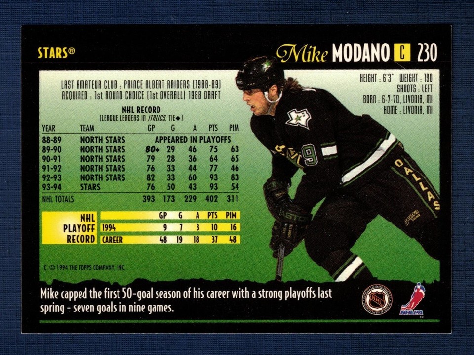 1994-95 Topps Premier Special Effects Mike Modano #230 Dallas Stars ...