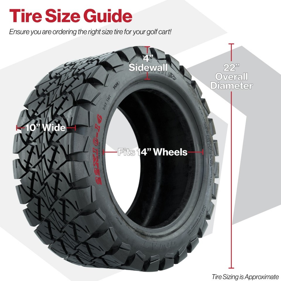 Set of 4 Golf Cart 22x10-14 GTW Timberwolf All Terrain Tires for Lifted ...