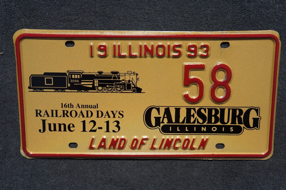 1993 GALESBURG Illinois License Plate - RAILROAD DAYS # 58 | eBay