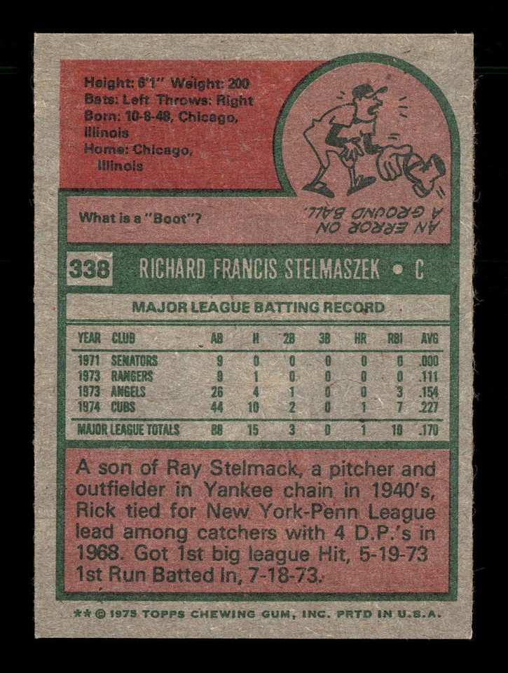 1975 Topps #338 Rick Stelmaszek Chicago Cubs NM Baseball Card *C868 | eBay