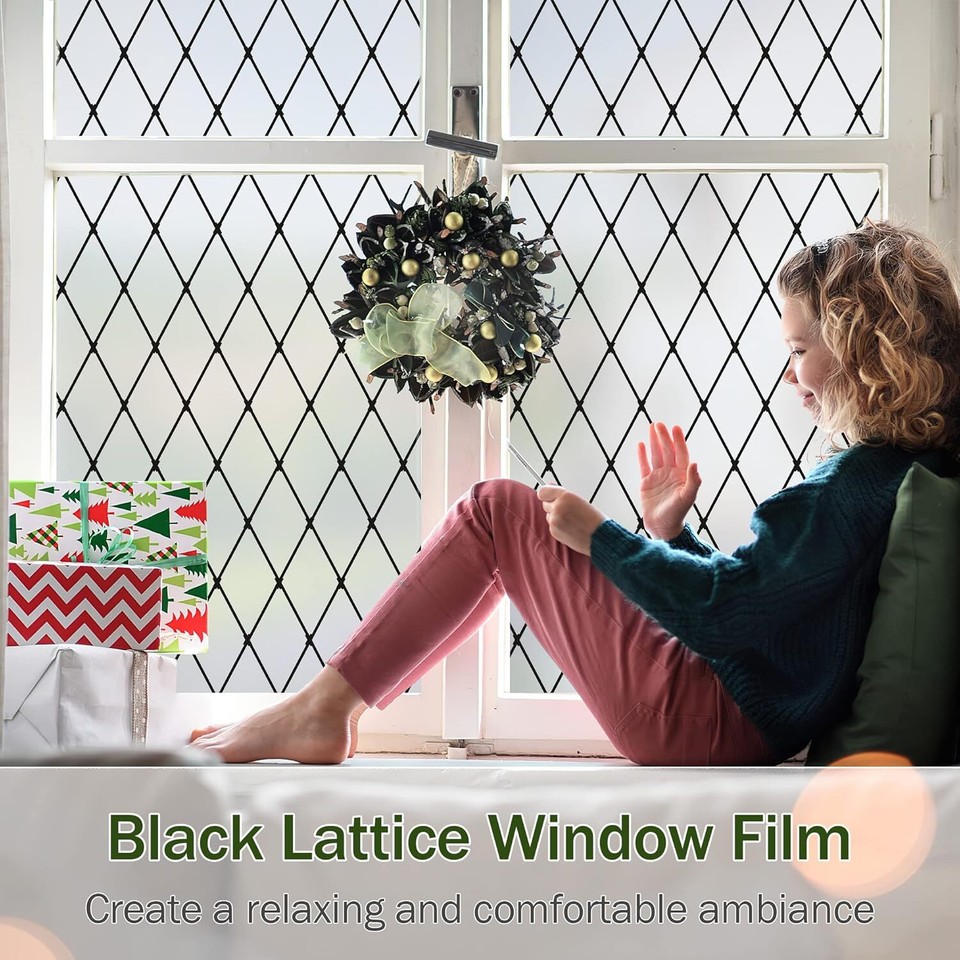 Frosted Black Lattice Window Film Static Cling Window Privacy Films ...
