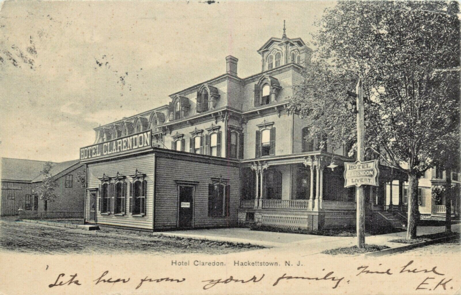 A View Of The Hotel Claredon, Hackettstown, New Jersey NJ 1908 | eBay