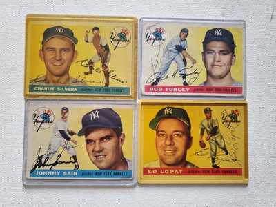 4) 1955 topps signed Yankees cards LOPAT SAIN TURLEY SILVERA | eBay
