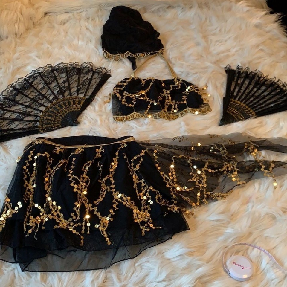 Belly Dance Spanish Arabian Style Black and Gold two piece Costume | eBay
