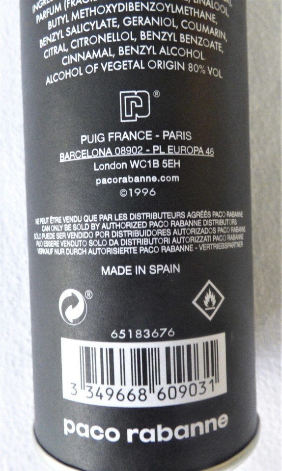 PACO RABANNE Eau De Toilette Natural Spray 3.4 Oz 100ML Men's Body Mist ...