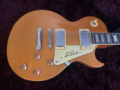 Les Paul Signed Autographed Gold Mirrored Electric Guitar Beckett ...