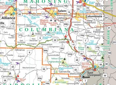 COLUMBIANA COUNTY OHIO MAP POSTER PICTURE PHOTO PRINT BANNER east ...
