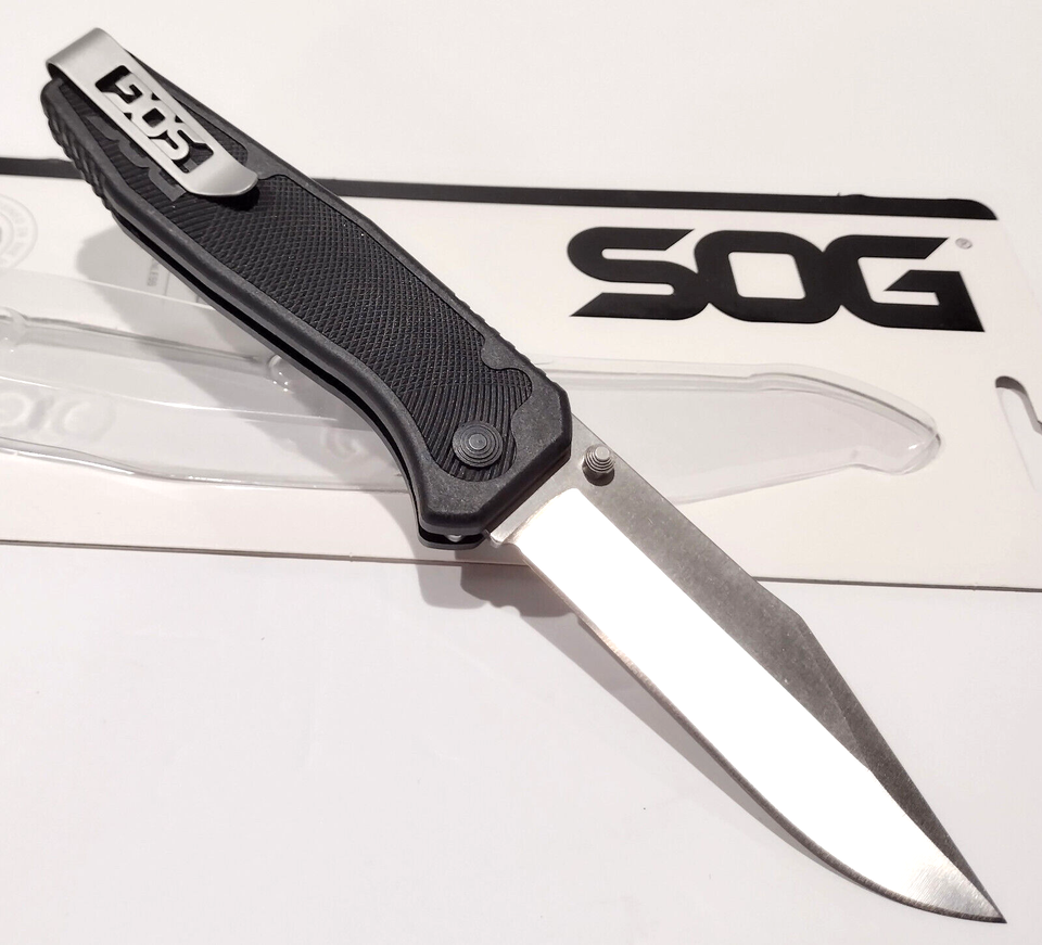 SOG Black FLARE Low Carry Slide Lock Spring Open Assisted Folding ...