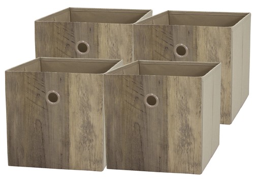 Mainstays Collapsible Fabric Cube Storage Bin,Rustic Brown Wood,4 pack ...