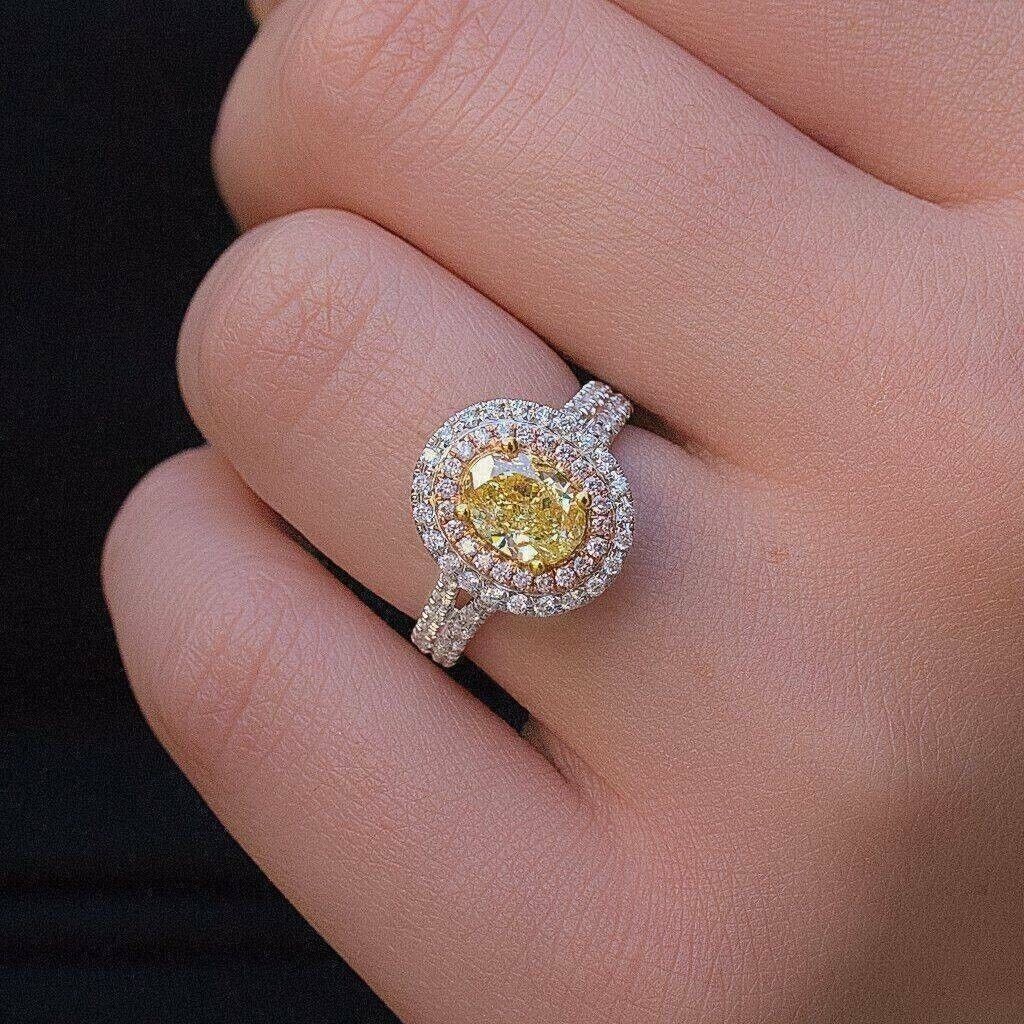 2 Ct Oval Simulated Citrine Double Halo Engagement Ring 14K White Gold ...