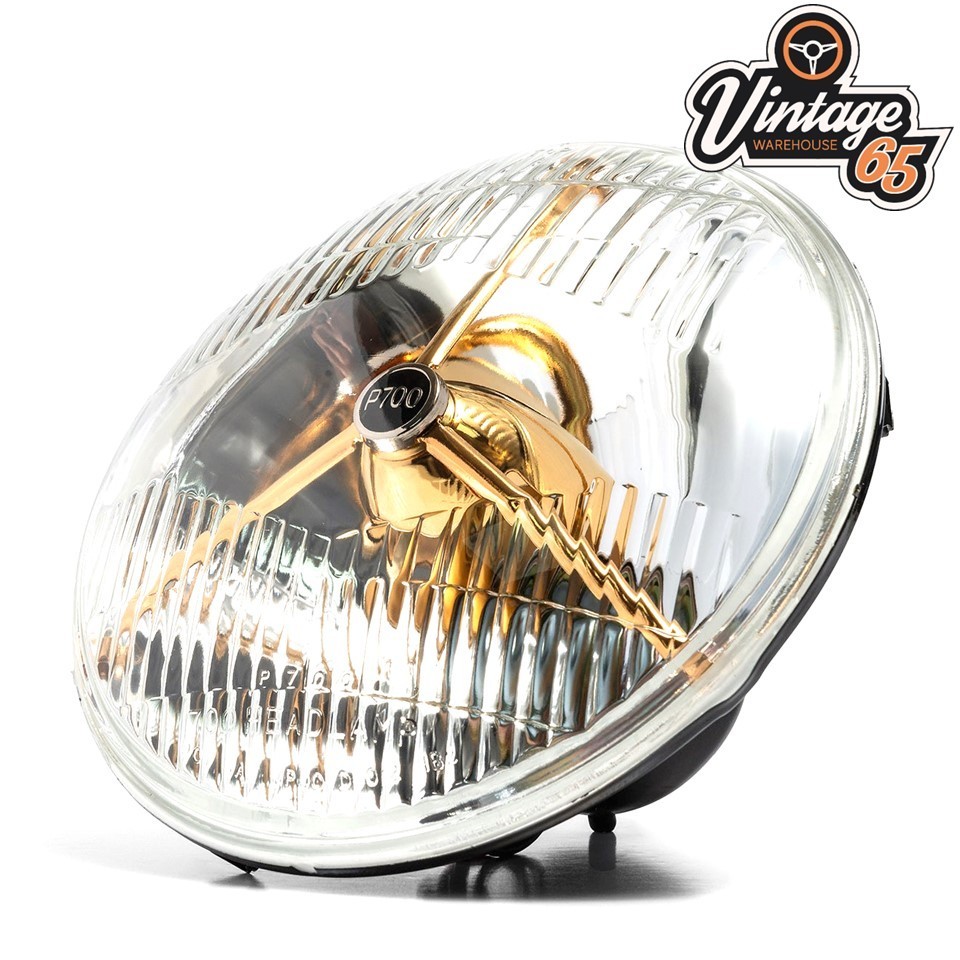 Classic Mini P700 Headlights 7" H4 Gold Tribar Halogen Conversion RHD ...