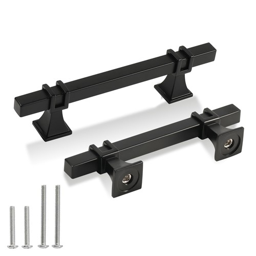 2 Pack Matte Black Cabinet Pulls, 5 Inch 128mm Hole Centers, Bar Drawer ...