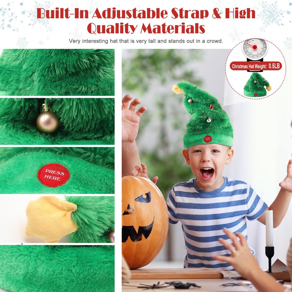 SdeNow Electric Singing Dancing Santa Hat 27 Swing Moving Animated ...