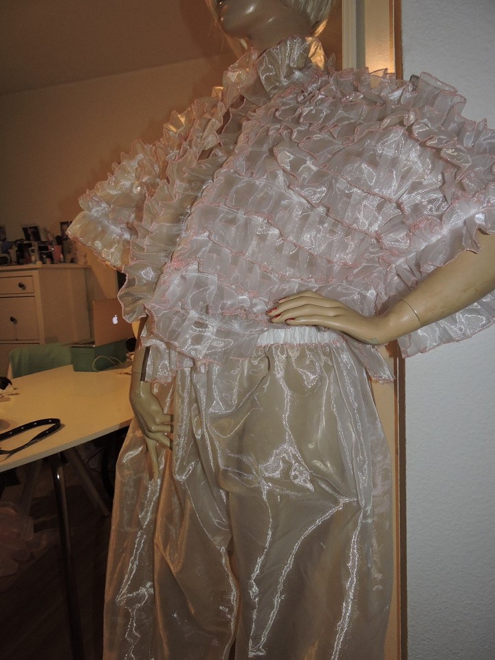 marilin sissy boy Glas Organza Nylon Negligee Anzug Pyjama sexy Rüschen ...