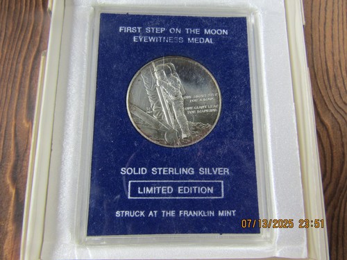 First Step on the Moon Eyewitness Medal Franklin Mint Sterling Silver ...