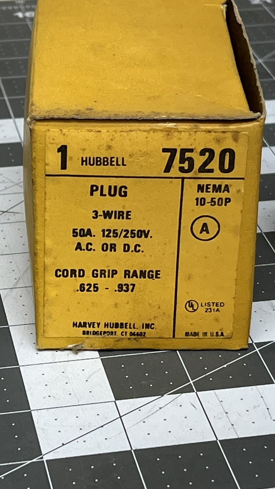 Hubbell 7520 Cord-Grip Range .625 - .937 Cap Plug 3-Wire 50A 125/250V ...