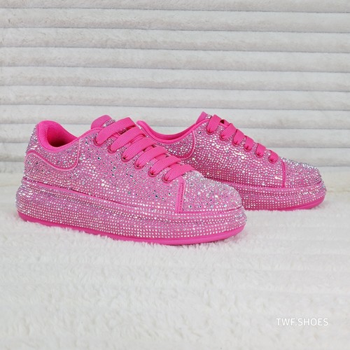 Dazzle Cush Bright Hot Pink Neon Rhinestone Comfy Platform Sneakers ...
