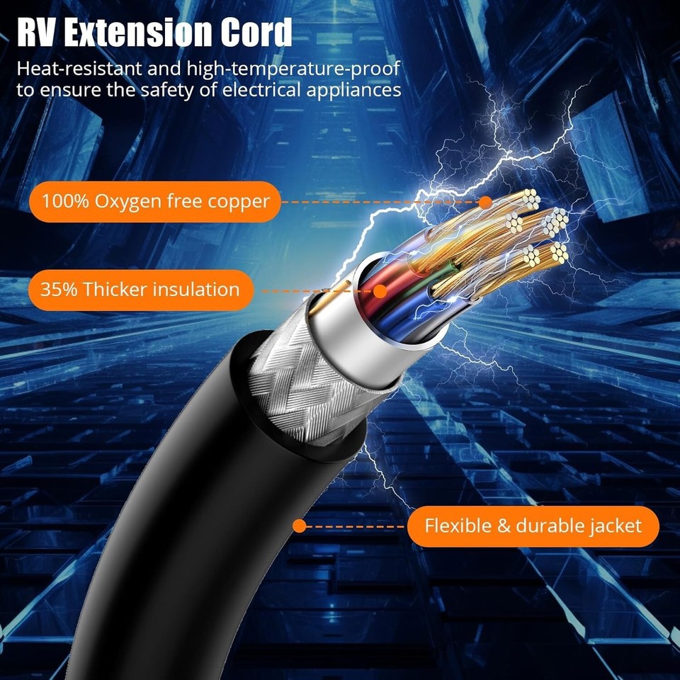 30 Amp 25/50/100 FT RV Extension Cord Waterproof Outdoor Power Cord STW ...