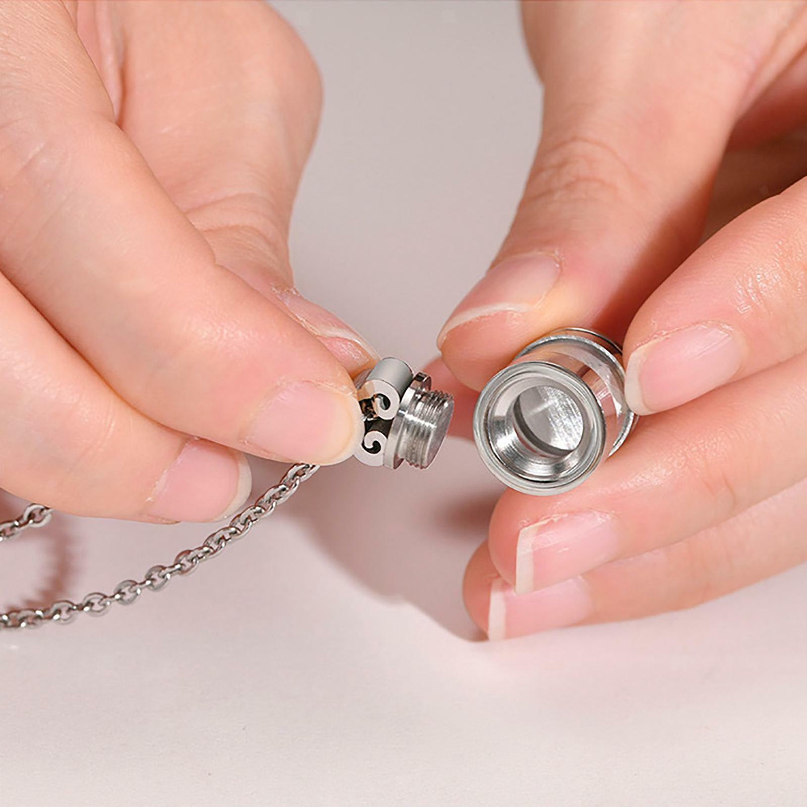 2 Pack Cremation Urn Pendant Necklace Container for Ashes Glass Silver ...