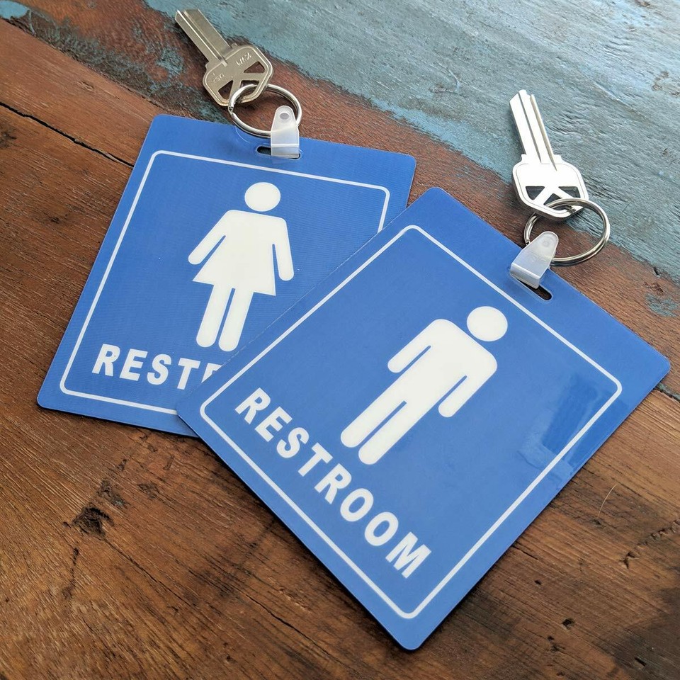 2 Pack Restroom Pass Keychains (1 Mens / 1 Womens) Flexible Bathroom ...