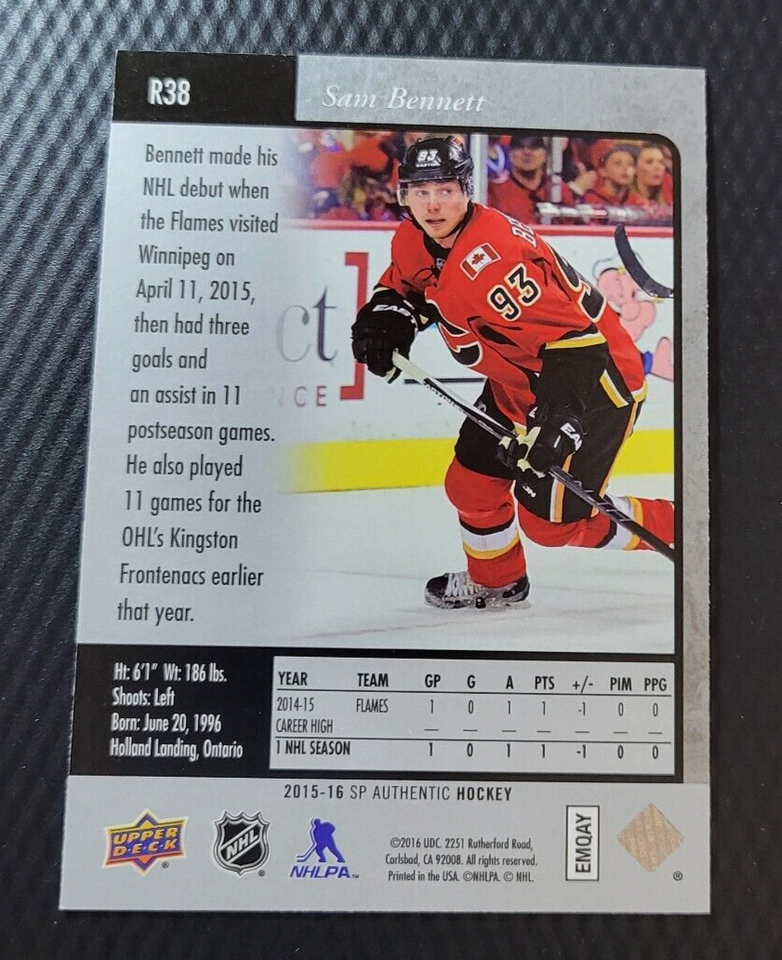2015-16 SP Authentic 1995-96 Retro SAM BENNETT Calgary Flames PREMIER ...