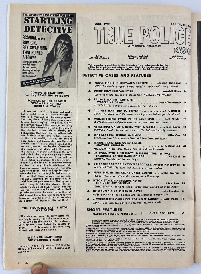 True Police Cases Magazine, June 1970, Vintage True Crime Stories, Pulp ...
